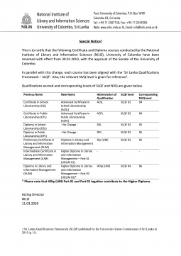 Notice on Levels of Qualifications | NILIS, University of Colombo, Sri ...